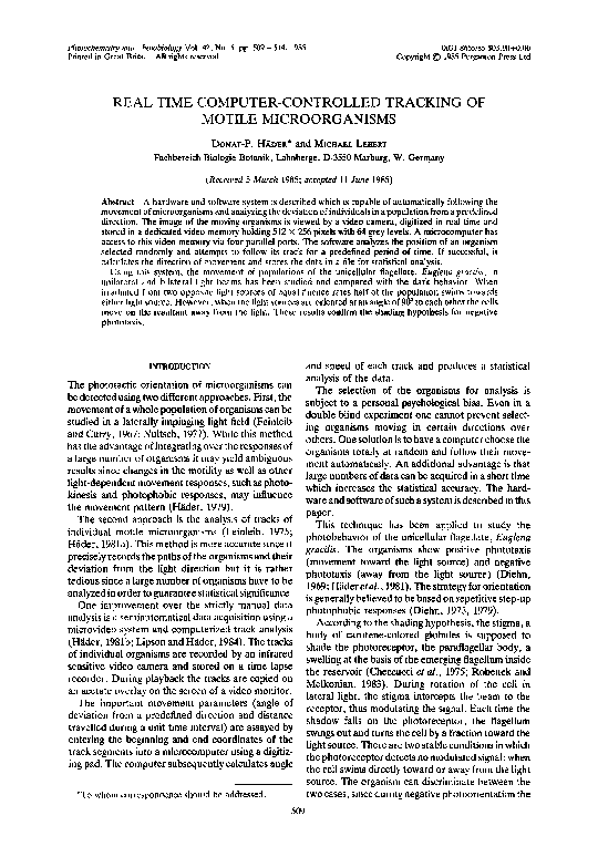 (PDF) Real Time Computer-Controlled Tracking of Motile Microorganisms