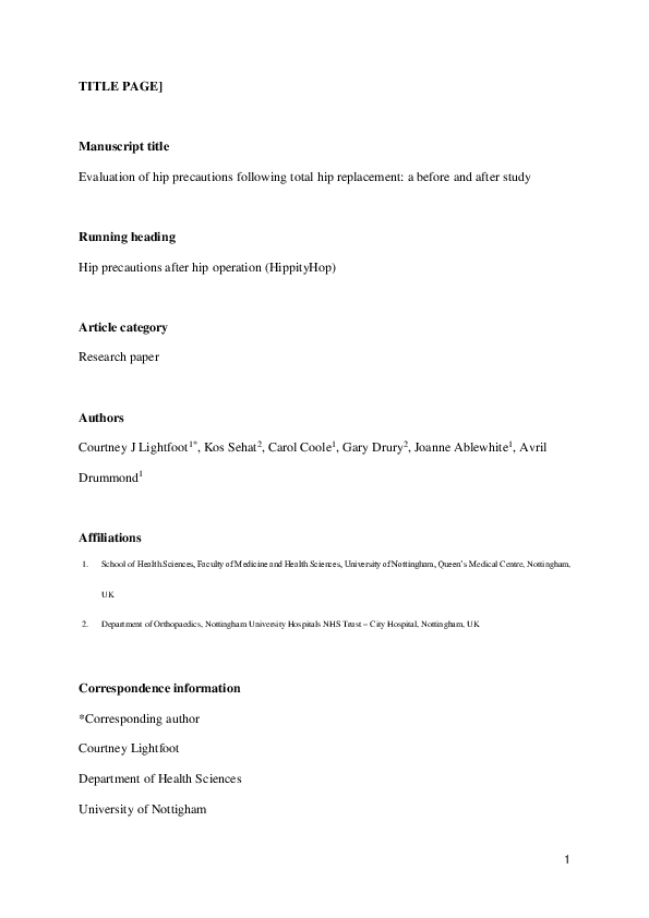 (PDF) Evaluation of hip precautions following total hip replacement: a ...