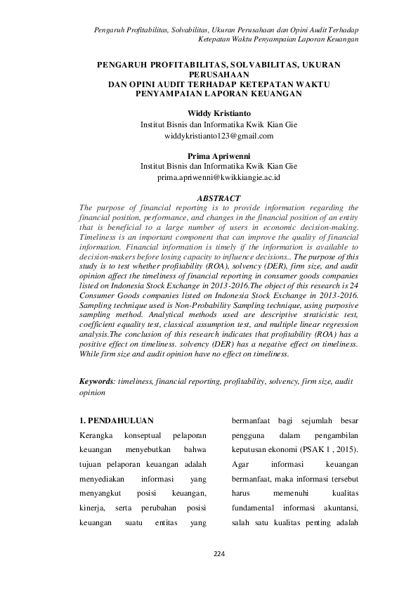 (PDF) Pengaruh Profitabilitas, Solvabilitas, Ukuran Perusahaan Dan Opini Audit Terhadap ...