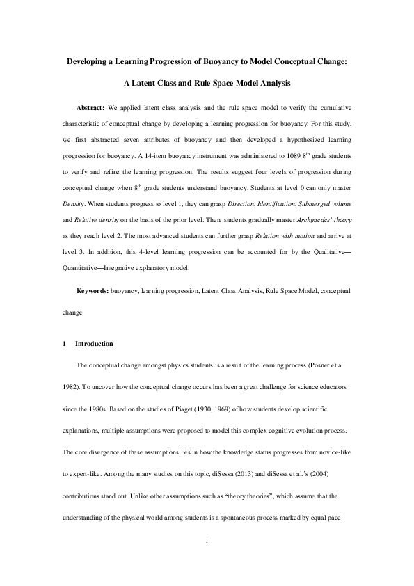 (PDF) Developing a Learning Progression of Buoyancy to Model Conceptual Change: A Latent Class ...