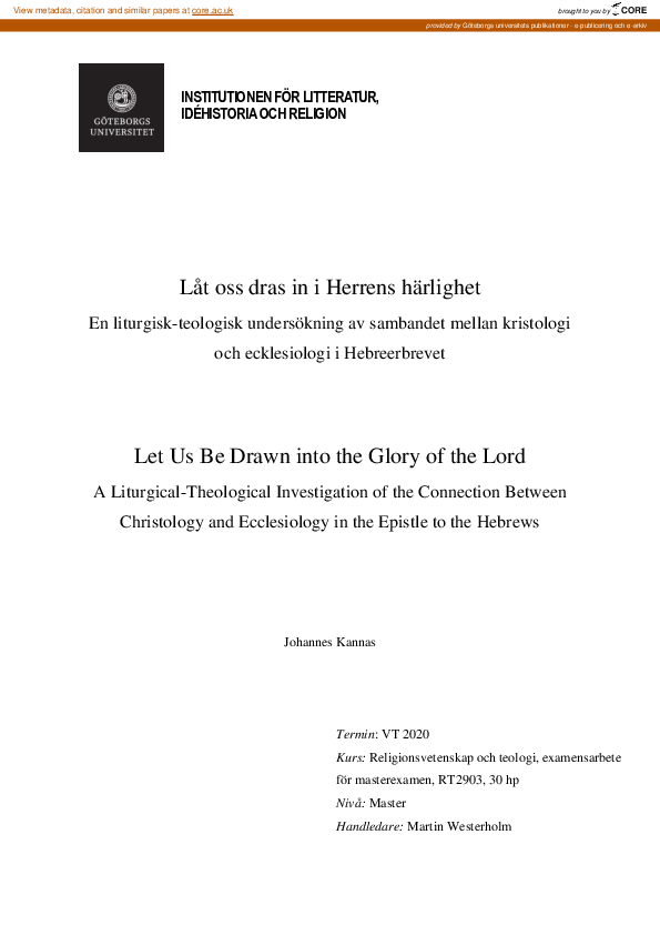 (PDF) Let Us Be Drawn into the Glory of the Lord. A Liturgical ...