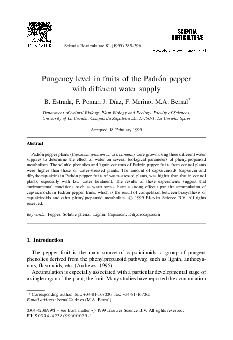 (PDF) Pungency level in fruits of the Padrón pepper with different ...