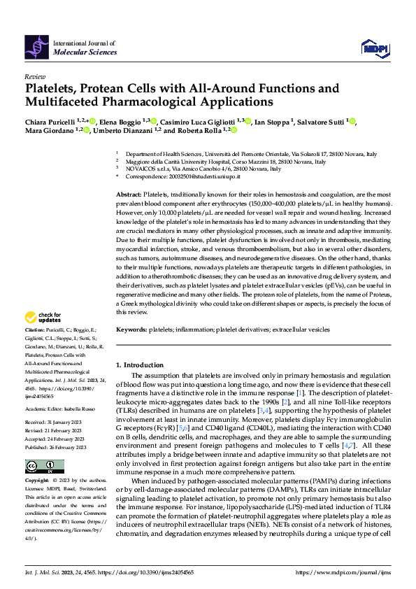 (PDF) Platelets, Protean Cells with All-Around Functions and Multifaceted Pharmacological ...
