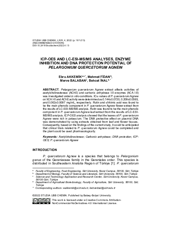(PDF) ICP-OES and LC-ESI-MS/MS analyses, enzyme inhibition and DNA ...