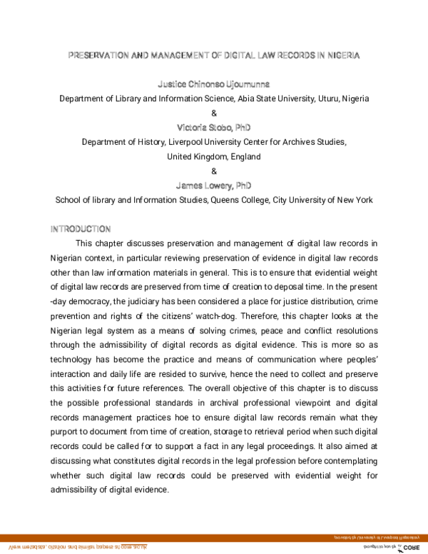 (PDF) Preservation and Management of Digital Law Records in Nigeria