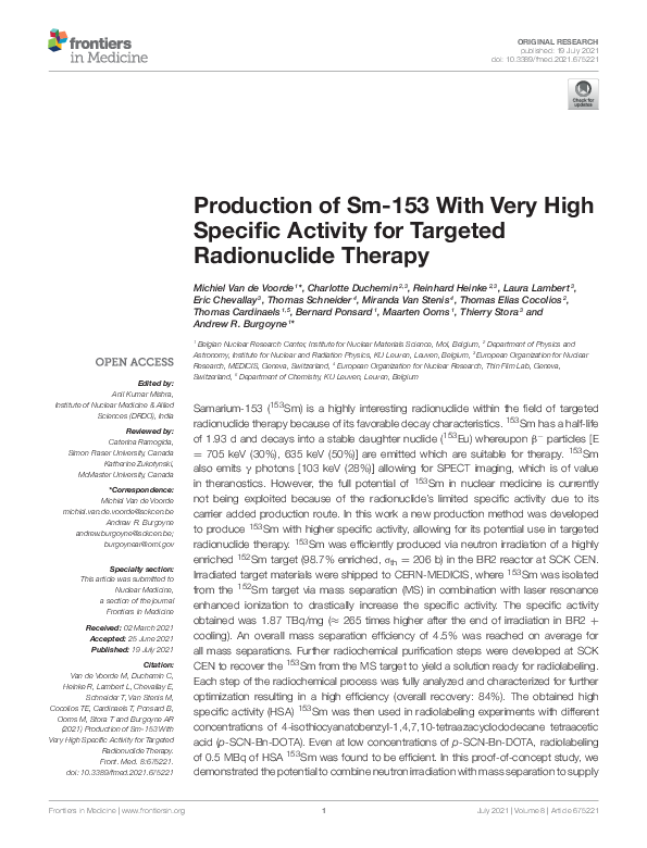 (PDF) Production of Sm-153 With Very High Specific Activity for ...