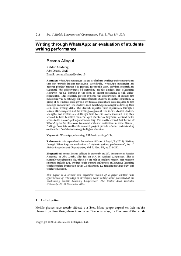(PDF) Writing through WhatsApp: an evaluation of students writing ...