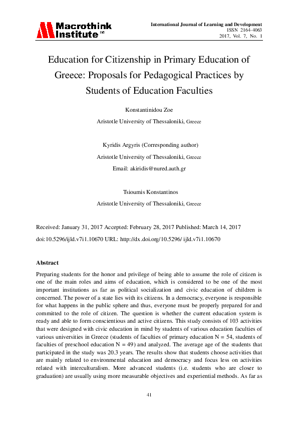 (PDF) Education for Citizenship in Primary Education of Greece ...