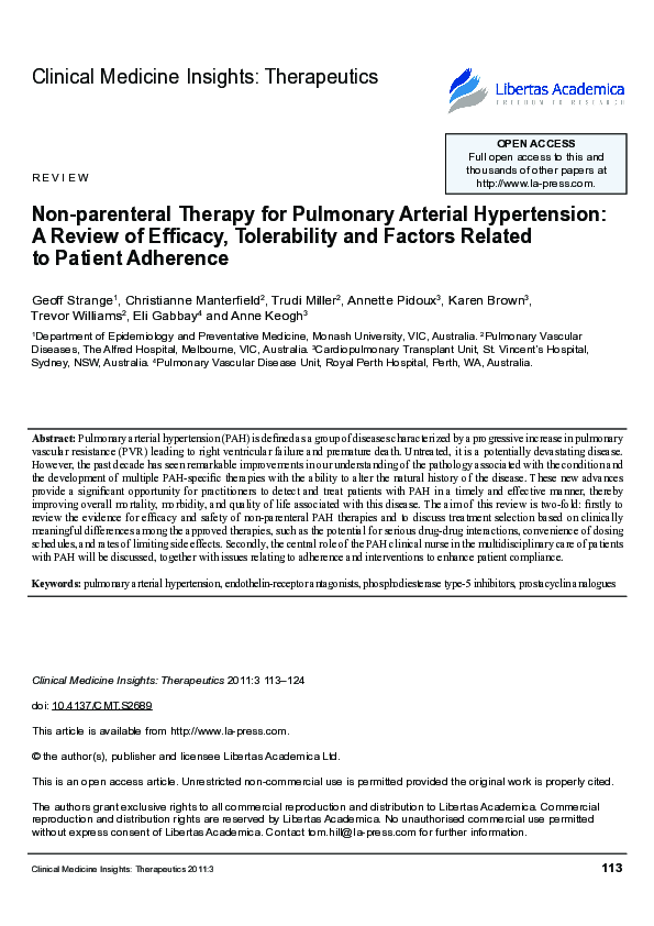 (PDF) Non-parenteral Therapy for Pulmonary Arterial Hypertension: A ...