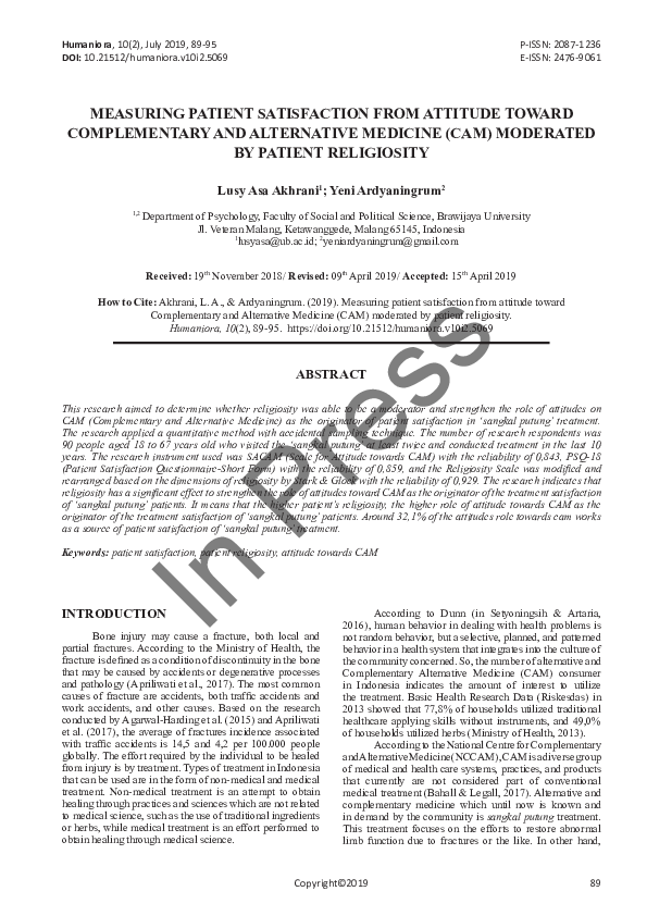 (PDF) Measuring Patient Satisfaction from Attitude toward Complementary ...