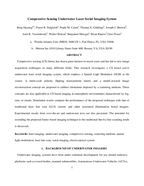 (PDF) Compressive sensing underwater laser serial imaging system