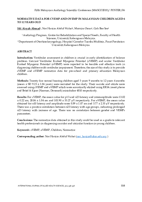 (PDF) Normative Data for Cvemp and Ovemp in Malaysian Children Aged 6 ...