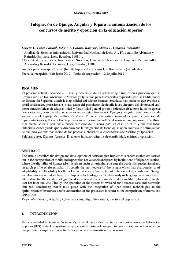 (PDF) Integración de Django, Angular y R para la automatización de los concursos de mérito y ...