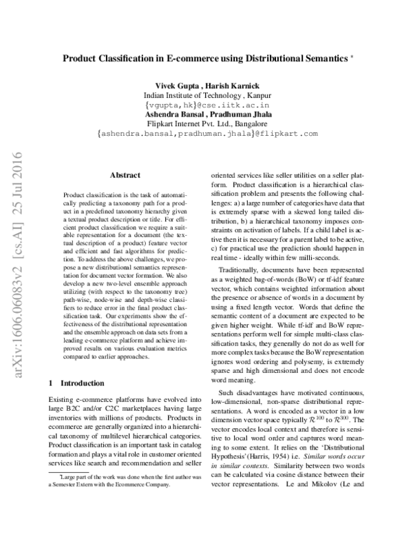 (PDF) Product Classification in E-Commerce using Distributional Semantics