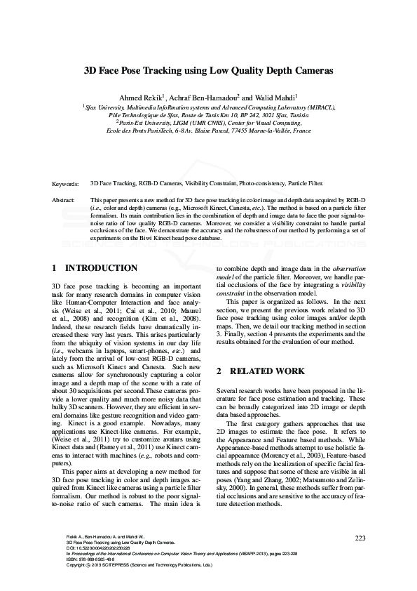 (PDF) 3D Face Pose Tracking using Low Quality Depth Cameras