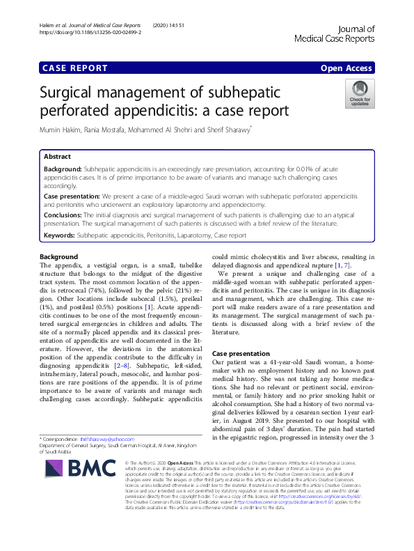 (PDF) Surgical management of subhepatic perforated appendicitis: a case ...