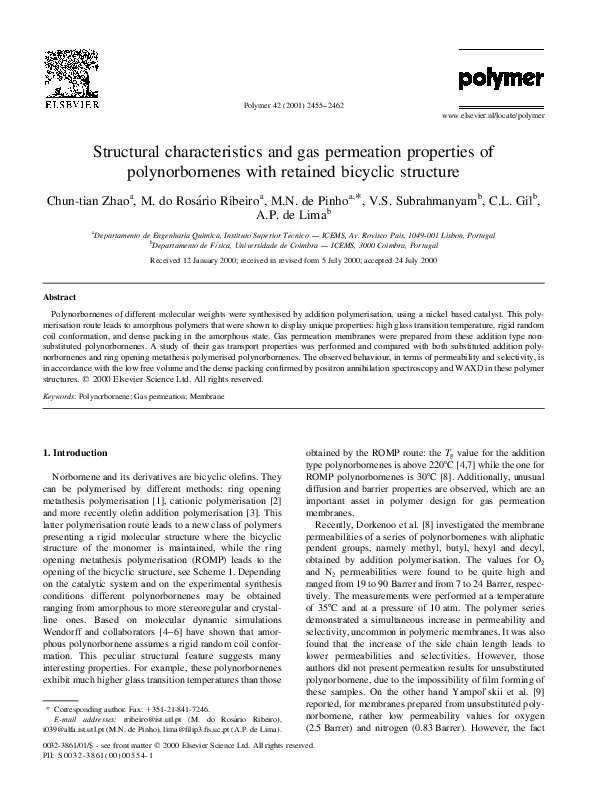 (PDF) Structural characteristics and gas permeation properties of ...