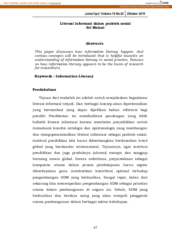 (PDF) Literasi informasi dalam praktek sosial