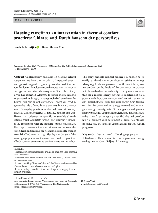 (PDF) Housing retrofit as an intervention in thermal comfort practices ...