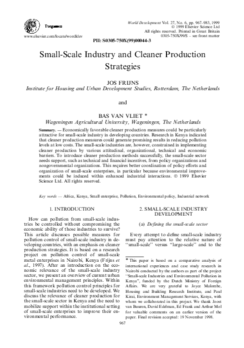 (PDF) Small-Scale Industry and Cleaner Production Strategies