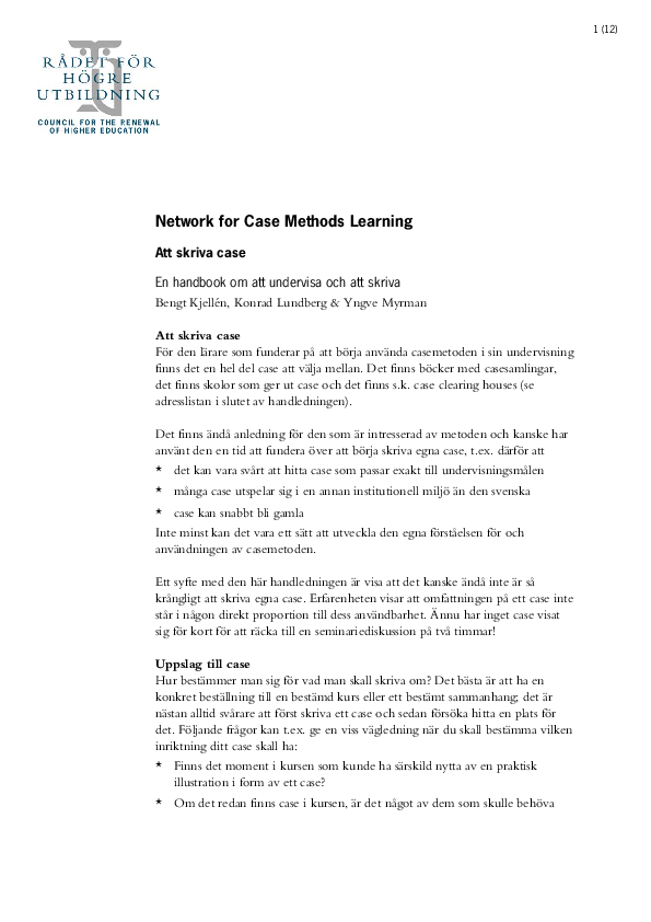 (PDF) Network for Case Methods Learning - Att skriva case