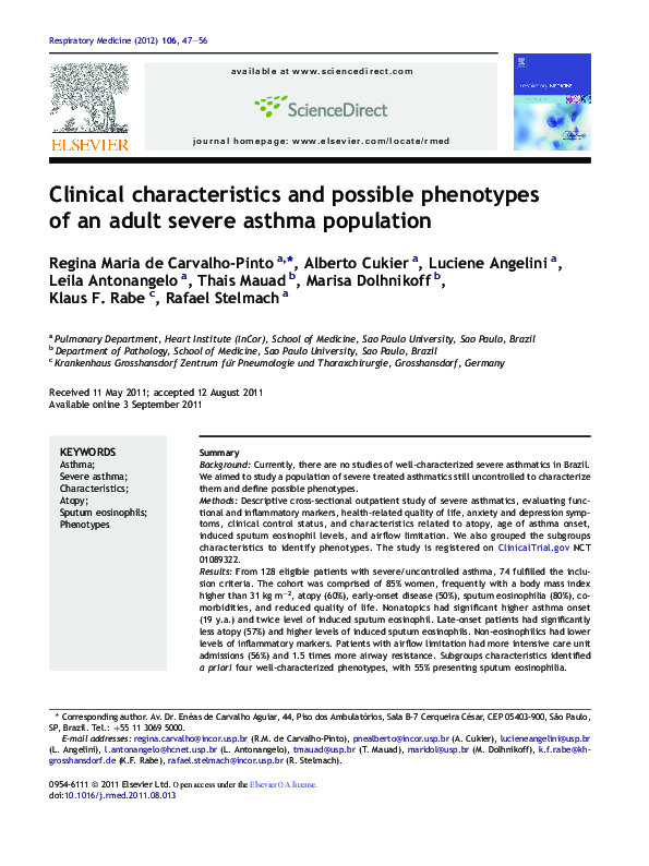 (PDF) Clinical characteristics and possible phenotypes of an adult ...
