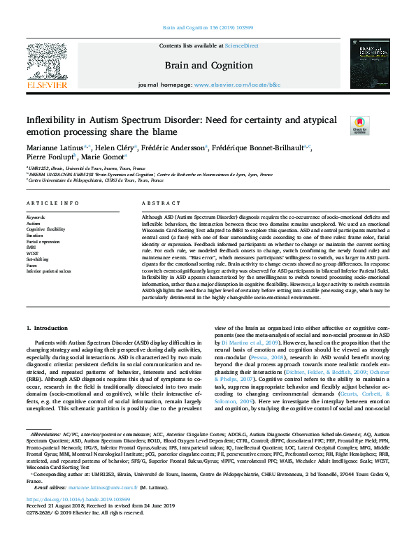 (PDF) Inflexibility in Autism Spectrum Disorder: Need for certainty and ...