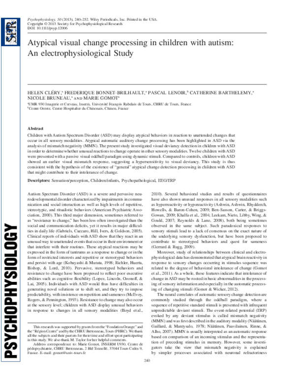(PDF) Atypical visual change processing in children with autism: An electrophysiological Study