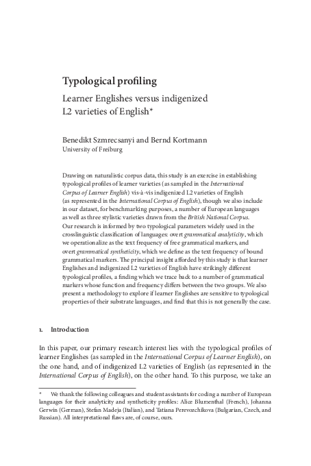 (PDF) Typological profiling: Learner Englishes versus indigenized L2 ...