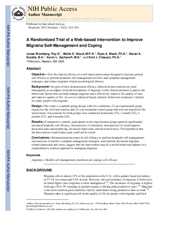 (PDF) A Randomized Trial of a Web-Based Intervention to Improve Migraine Self-Management and Coping