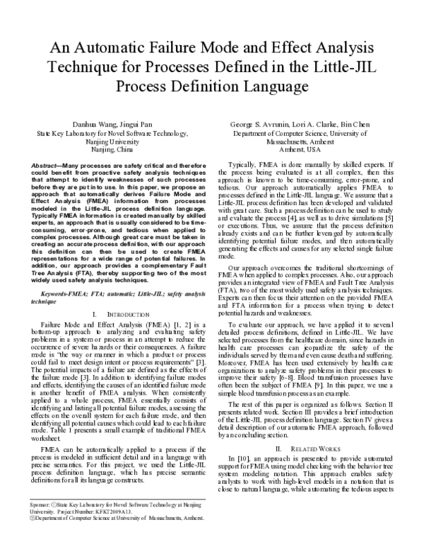 (PDF) An Automatic Failure Mode and Effect Analysis Technique for Processes Defined in the ...