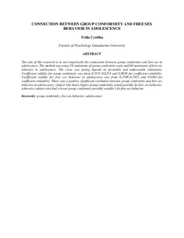 Pdf Connection Between Group Conformity And Free Sex Behavior In Adolescence Trida Cynthia