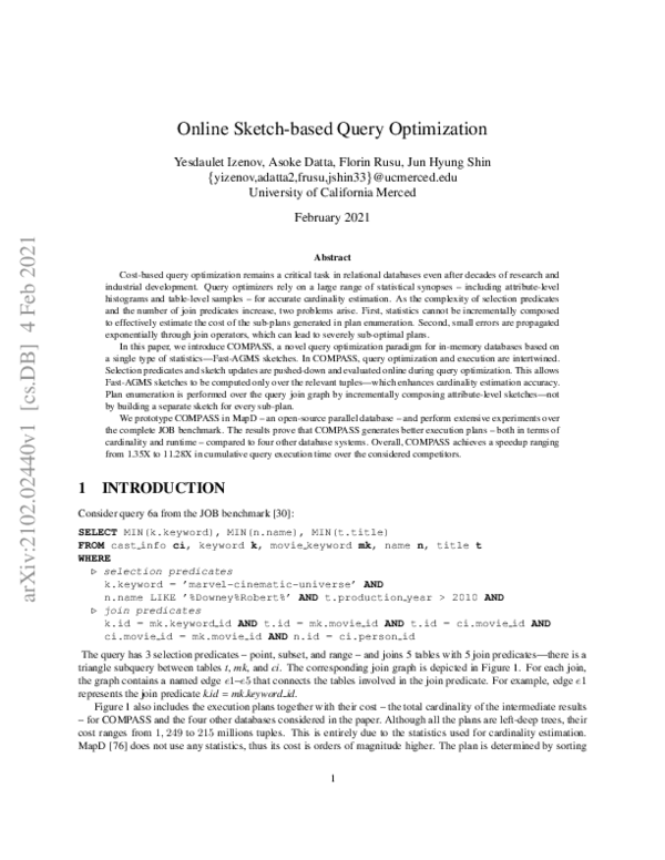 (PDF) Online Sketch-based Query Optimization
