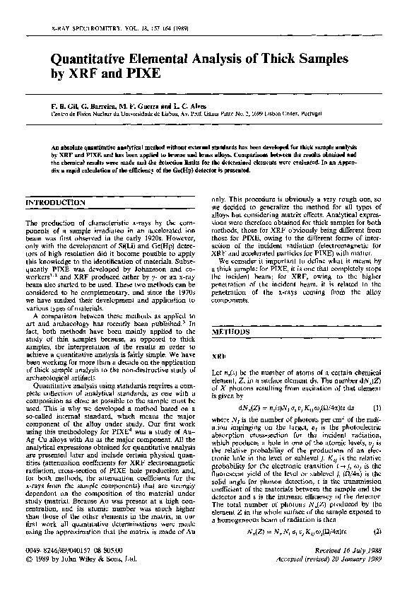 (PDF) Quantitative elemental analysis of thick samples by XRF and PIXE | Maria Filomena Guerra ...