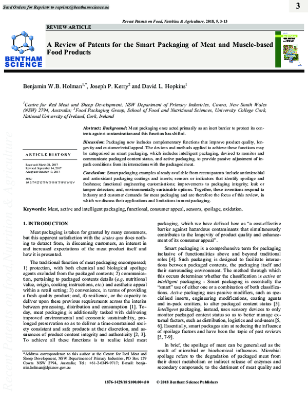 (PDF) A Review of Patents for the Smart Packaging of Meat and Muscle ...