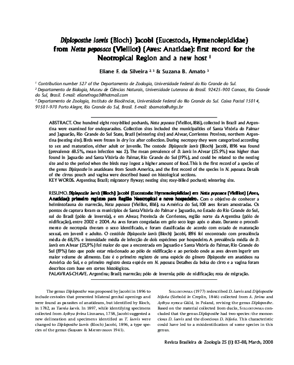 (PDF) Diploposthe laevis (Bloch) Jacobi (Eucestoda, Hymenolepididae ...