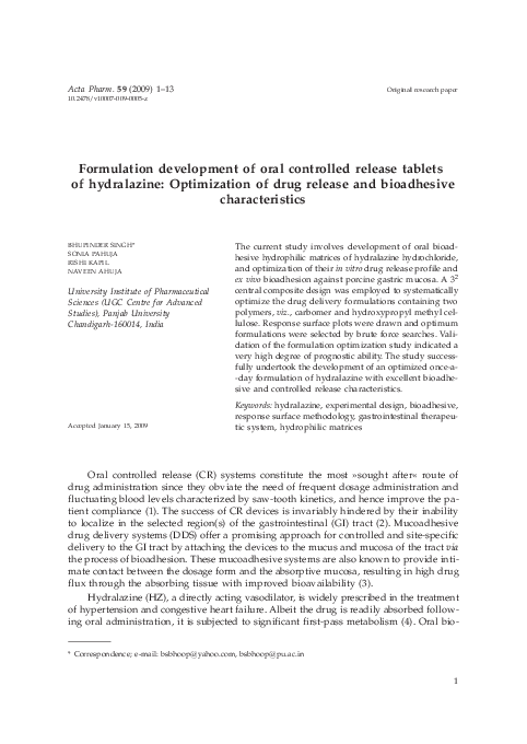 (PDF) Formulation development of oral controlled release tablets of ...