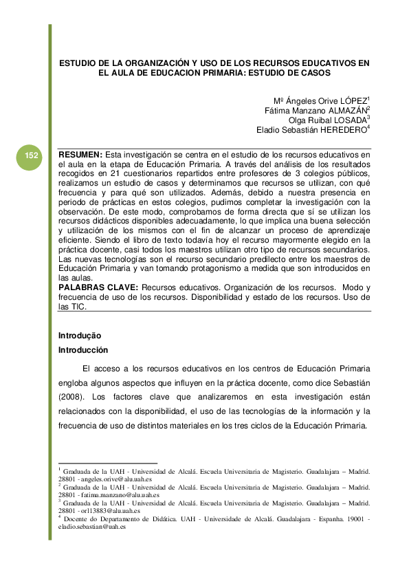 (PDF) Estudio de la organización y uso de los recursos educativos en el aula de educación ...