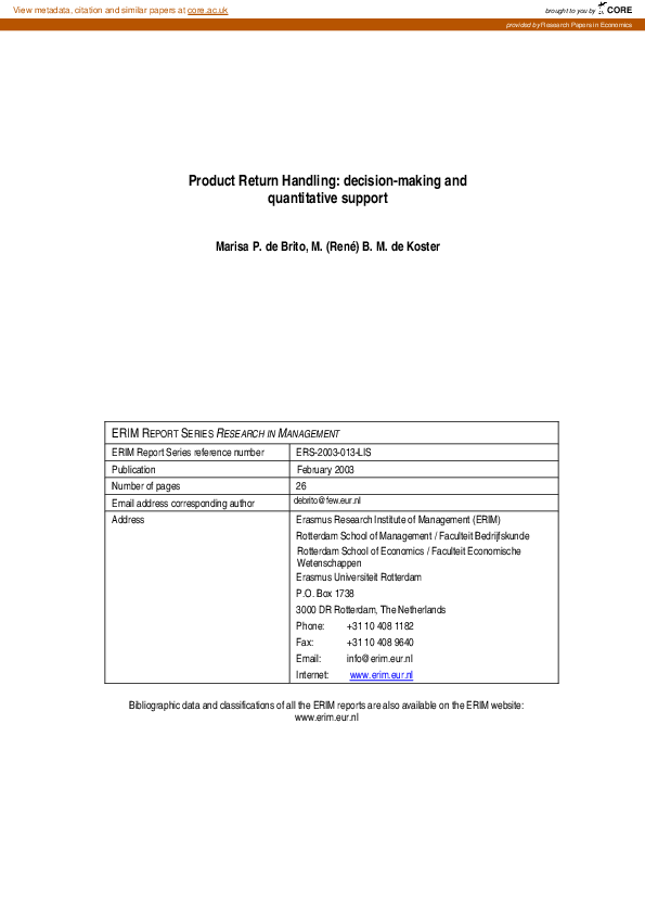 (PDF) Product Return Handling (PDF) Product Return Handling