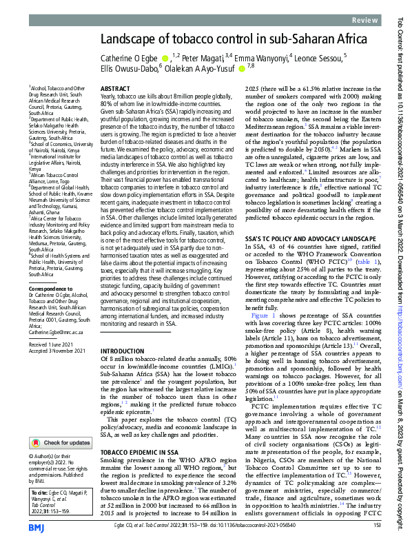 (PDF) Landscape of tobacco control in sub-Saharan Africa