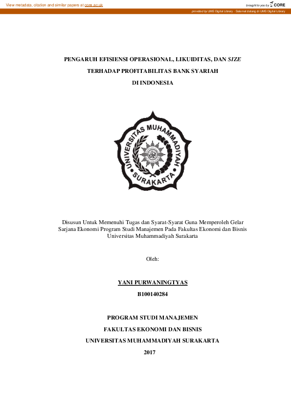 (PDF) Pengaruh Efisiensi Operasional, Likuiditas, dan SIZE Terhadap Profitabilitas Bank Syariah ...