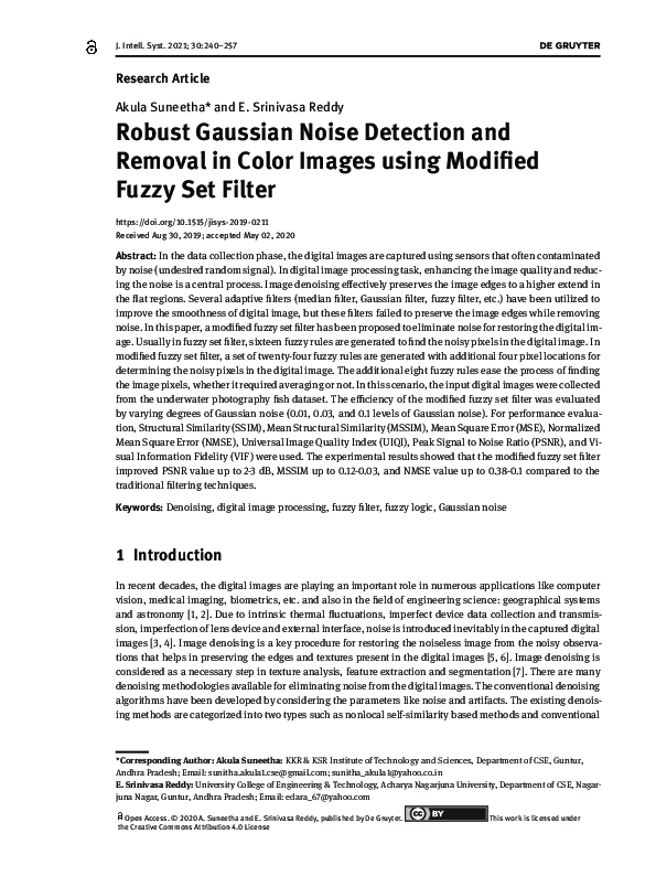 Pdf Robust Gaussian Noise Detection And Removal In Color Images Using Modified Fuzzy Set Filter