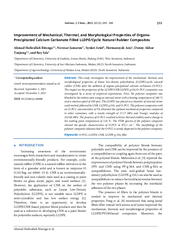(PDF) Improvement of Mechanical, Thermal, and Morphological Properties ...
