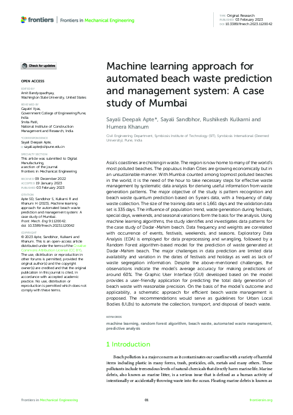 (PDF) Machine learning approach for automated beach waste prediction and management system: A ...