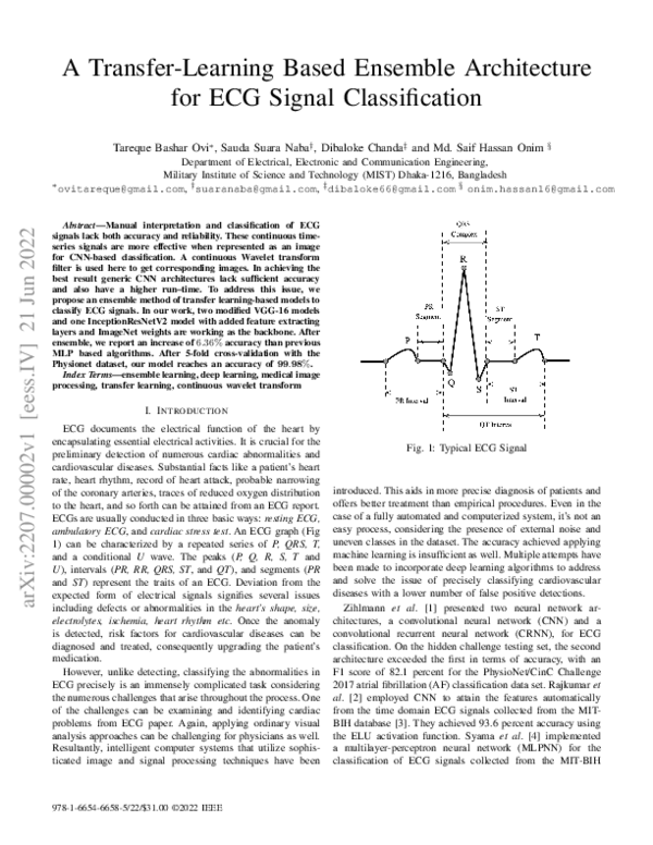 (PDF) A Transfer-Learning Based Ensemble Architecture for ECG Signal Classification | Dibaloke ...