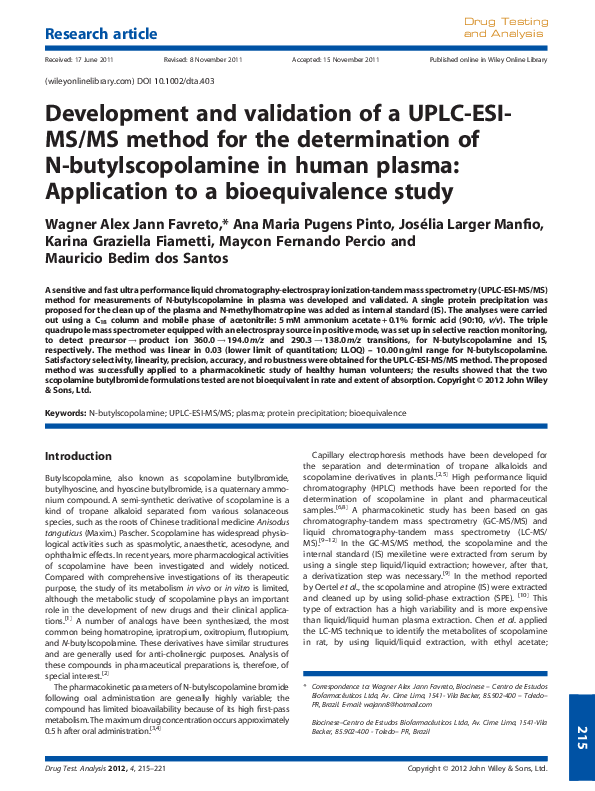 (PDF) Development and validation of a UPLC-ESI-MS/MS method for the determination of N ...