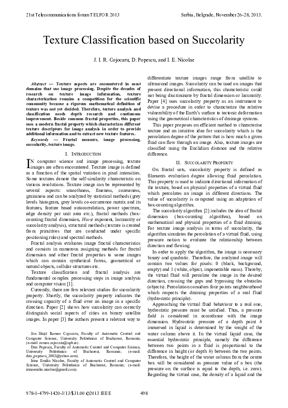 (PDF) Texture classification based on succolarity