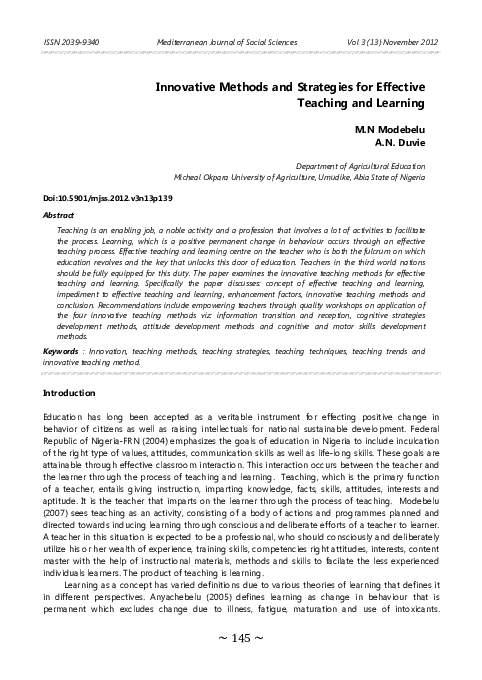 (PDF) Innovative Methods and Strategies for Effective Teaching and Learning