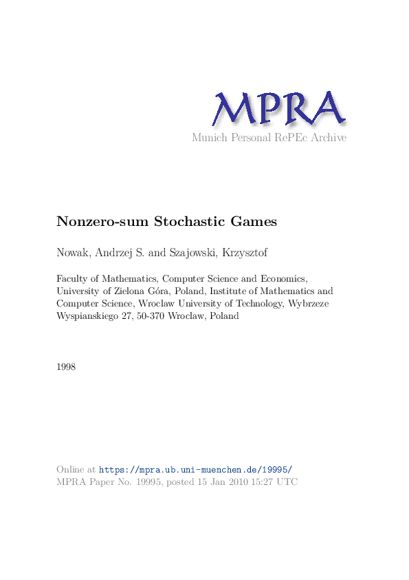 Pdf Nonzero Sum Stochastic Games 3748