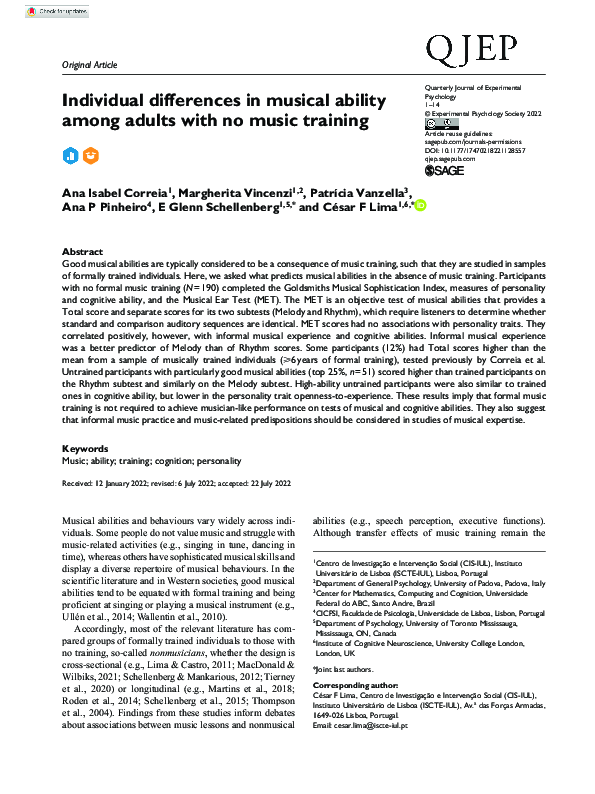 (PDF) Individual differences in musical ability among adults with no ...